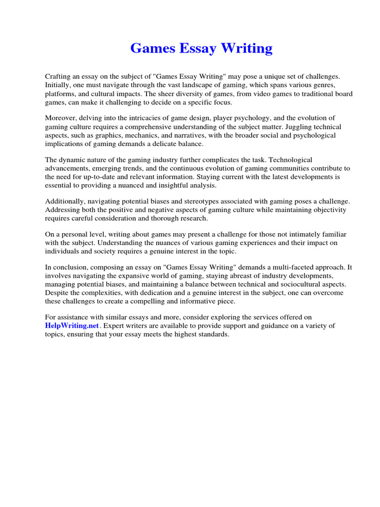 Games Essay Writing | PDF | Games & Activities