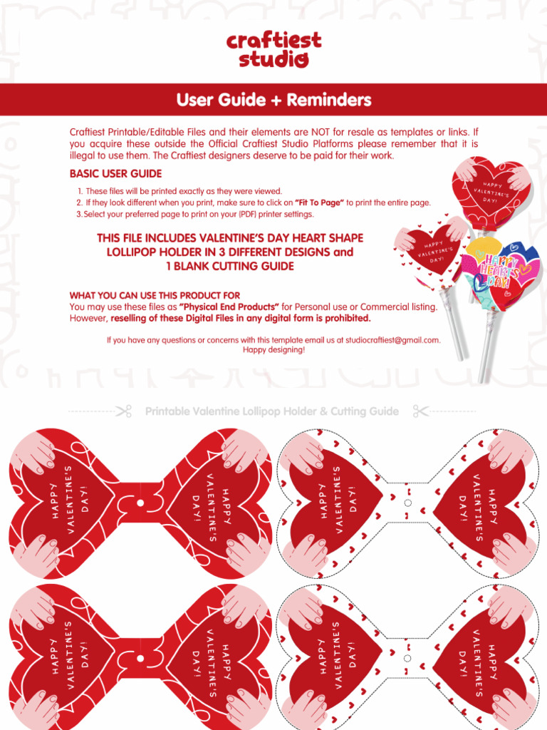 Craftiest Studio Free Printable - Valentine's Day Lollipop Holder | PDF