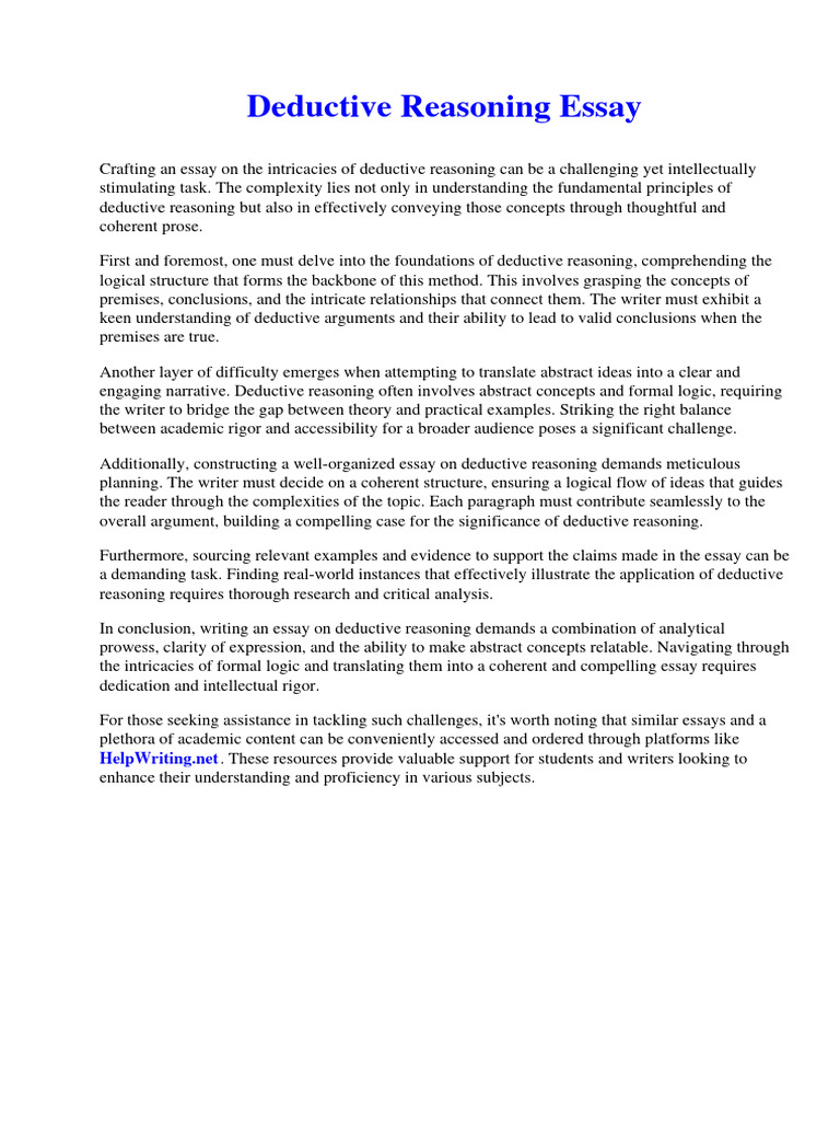 Deductive Reasoning Essay | Download Free PDF | Deductive Reasoning ...