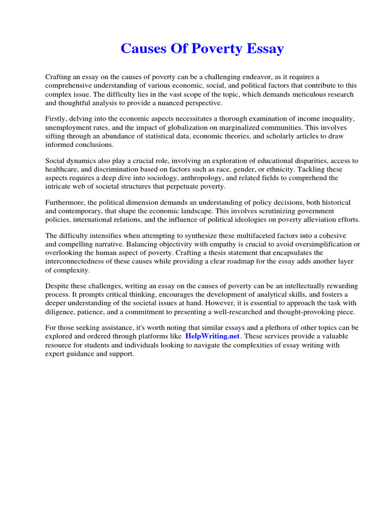 Causes of Poverty Essay | PDF