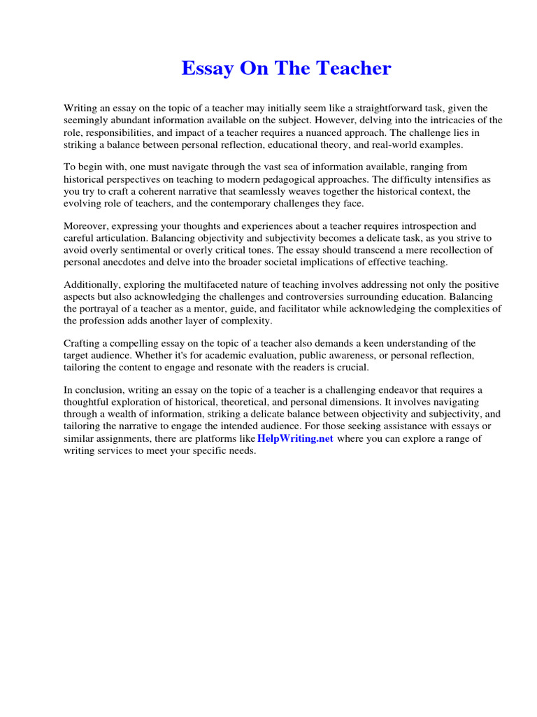 Essay On The Teacher | PDF