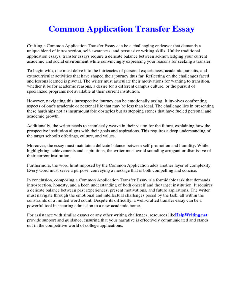 Common Application Transfer Essay | PDF | Diabetes | Insulin