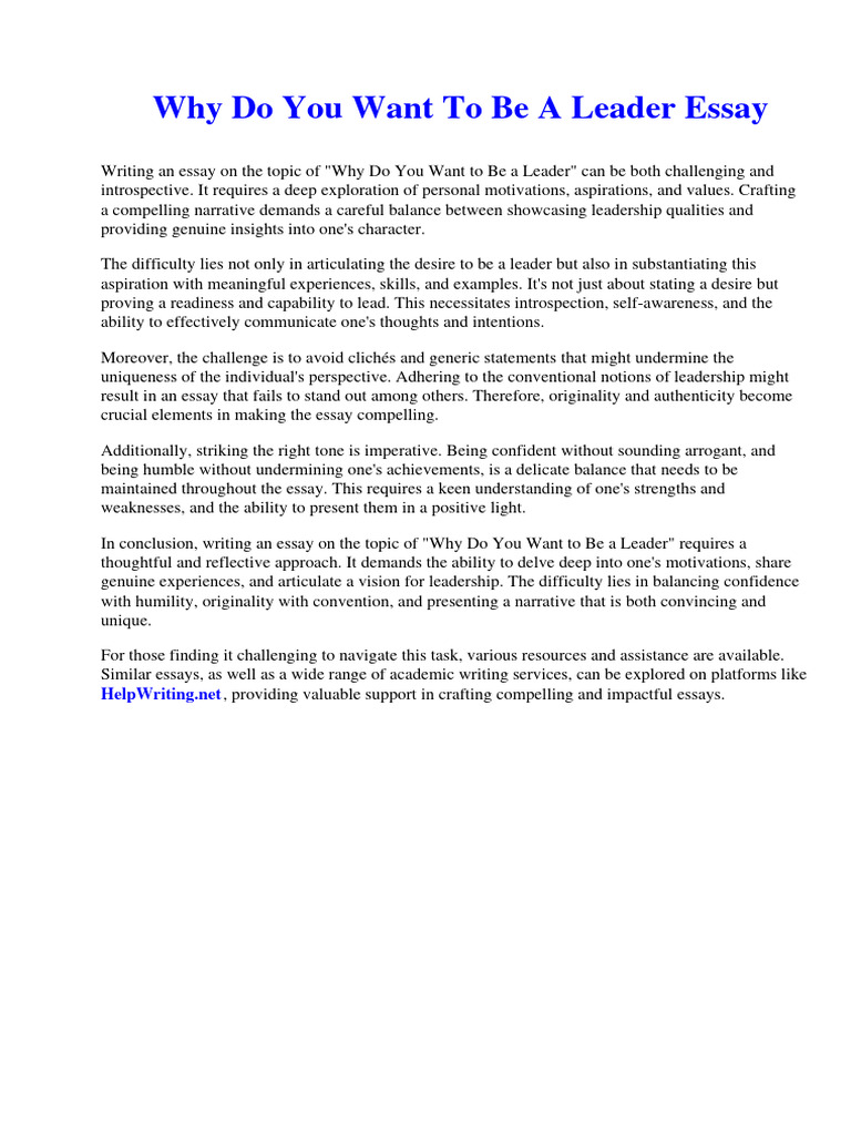 Why Do You Want To Be A Leader Essay | PDF | Politics | Social Science