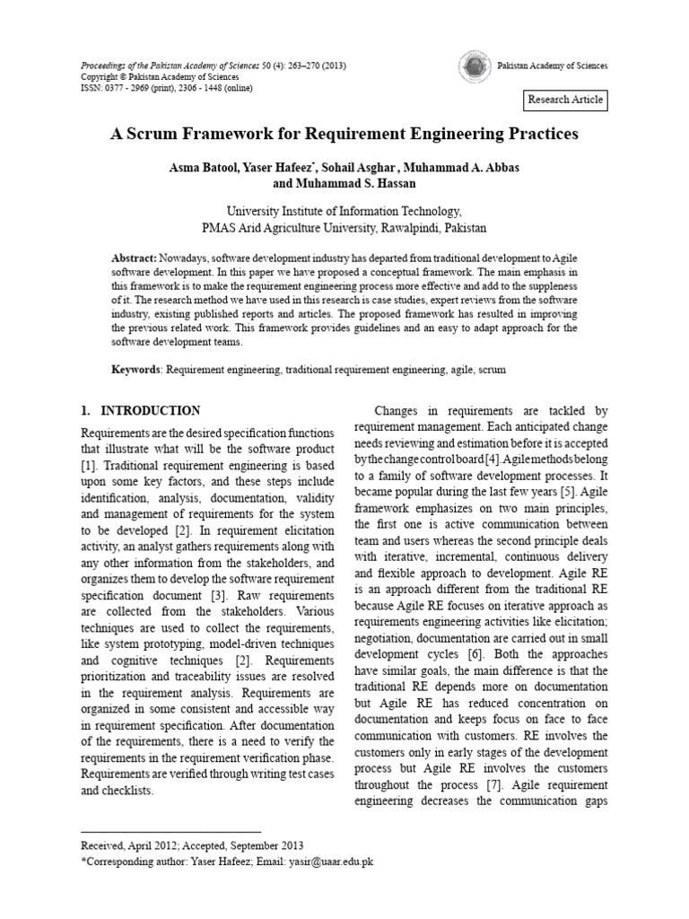 54b9f717a Scrum Framework For Requirement Engineering Practices | PDF