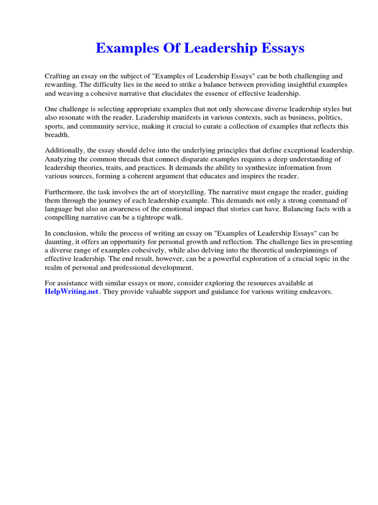 Examples of Leadership Essays | PDF | Leadership | Weight Training