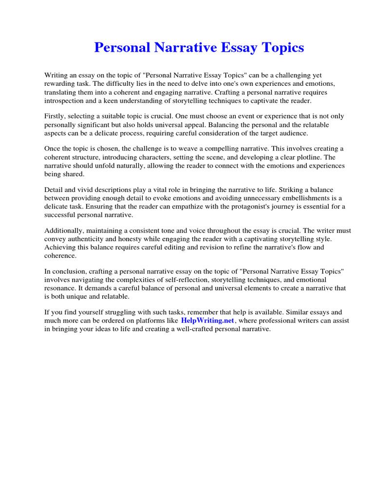 Personal Narrative Essay Topics | PDF | Narrative | Violence