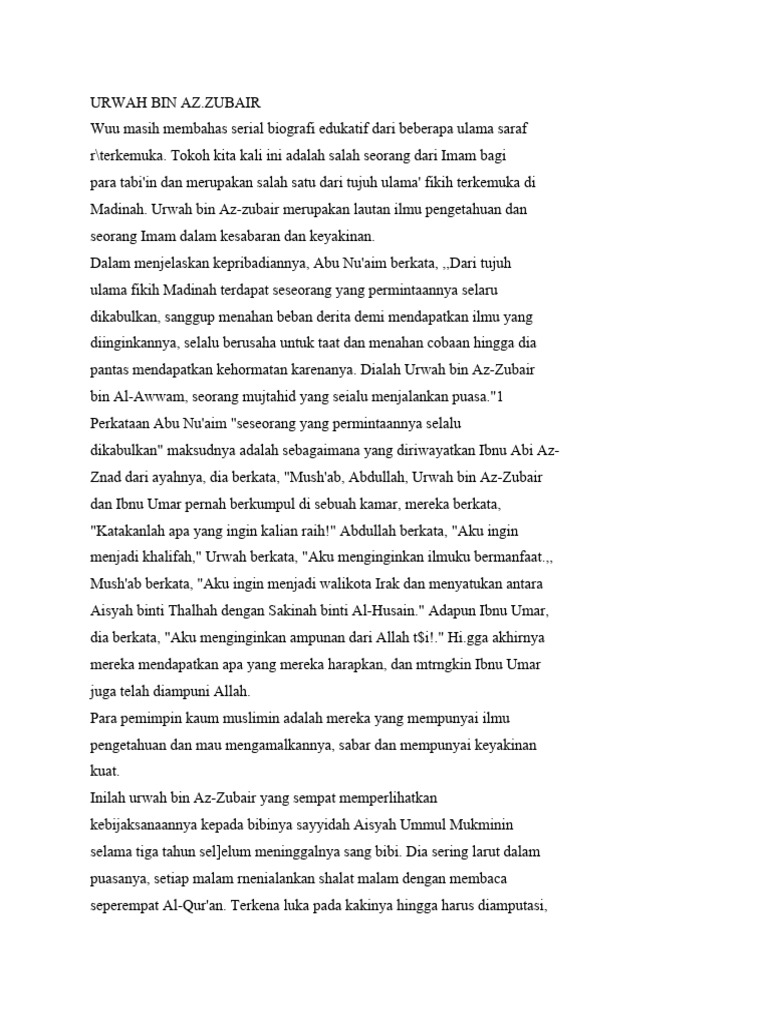 Biogra Ulama URWAH BIN ZUBAIR Bagian 1 | PDF