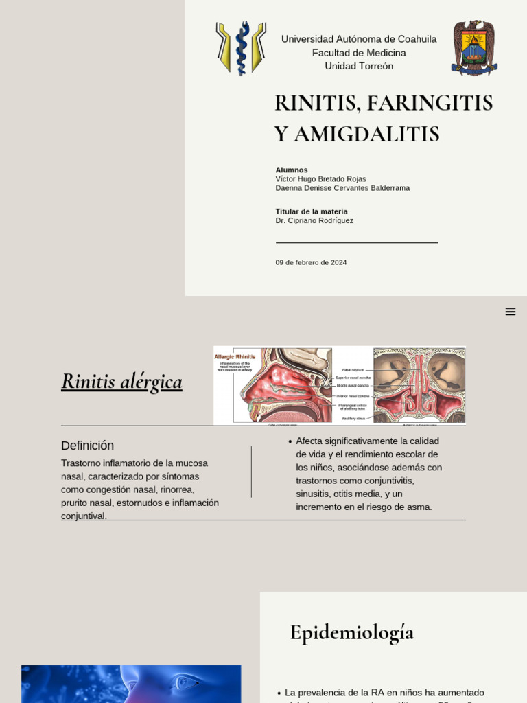 Pediatría Rinitis, Faringitis y Amigdalitis | PDF | Alergia | Asma