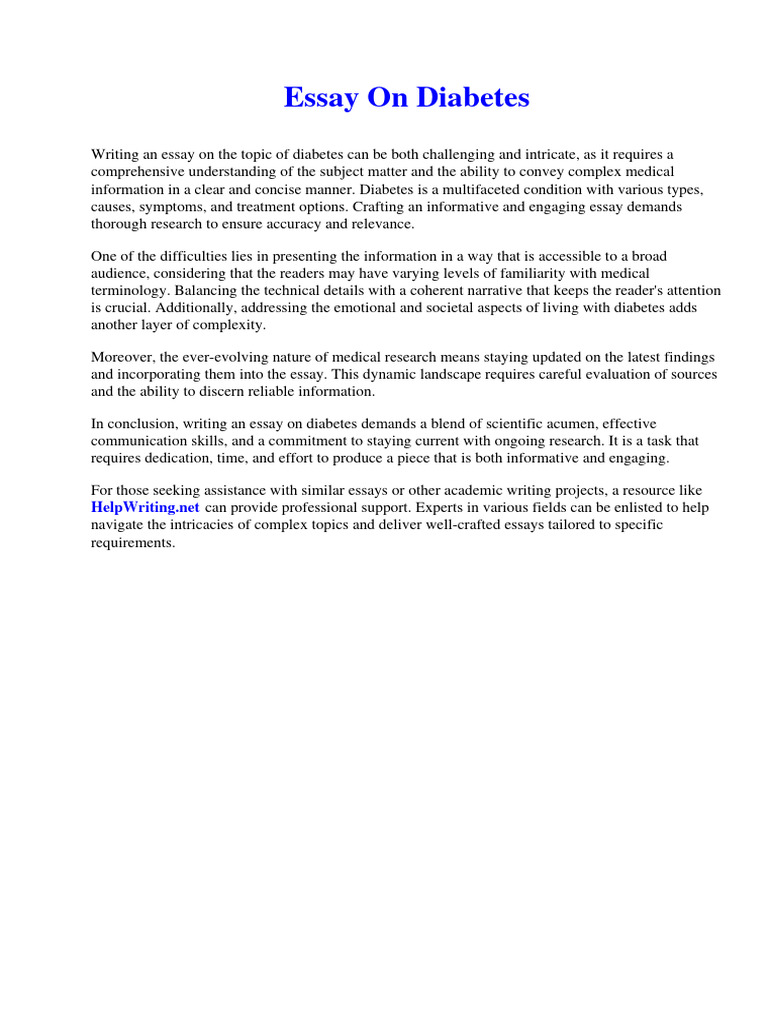 Essay On Diabetes | PDF | Essays | Cruelty To Animals
