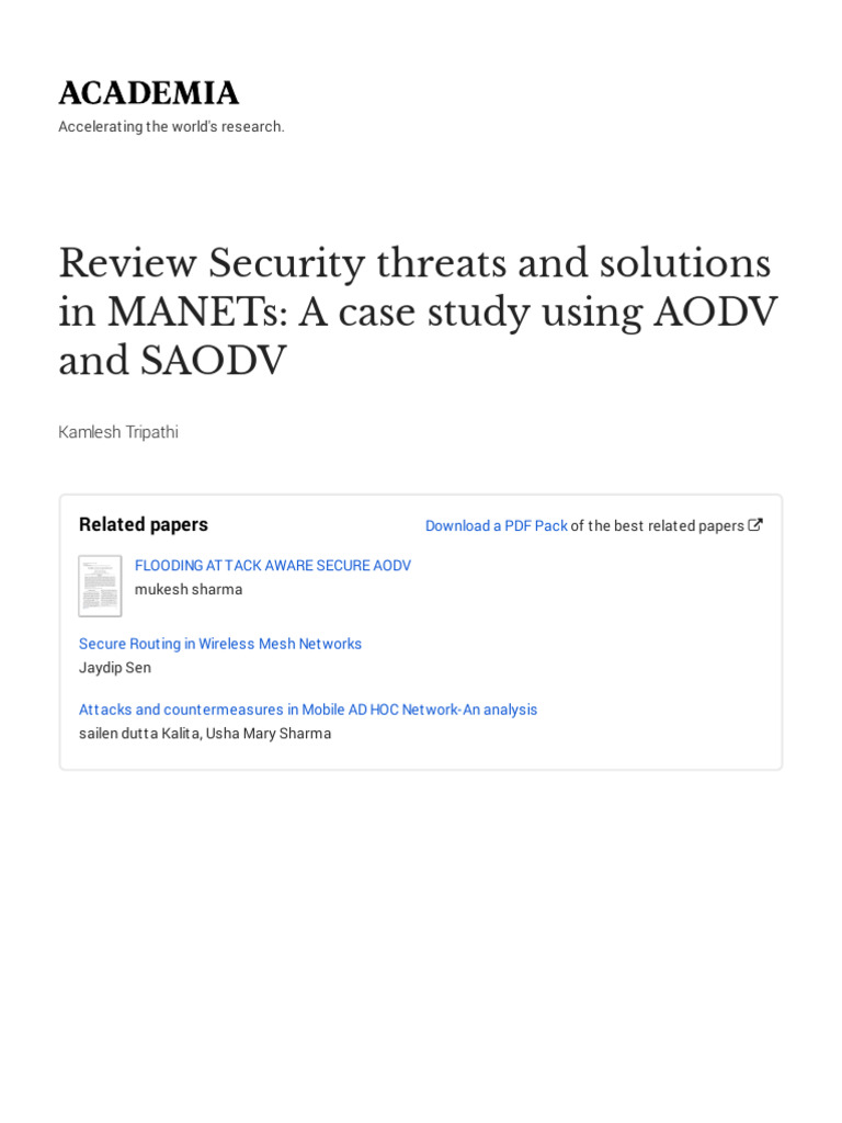 Security Threats And Solutions Pdf Routing Wireless Ad Hoc Network
