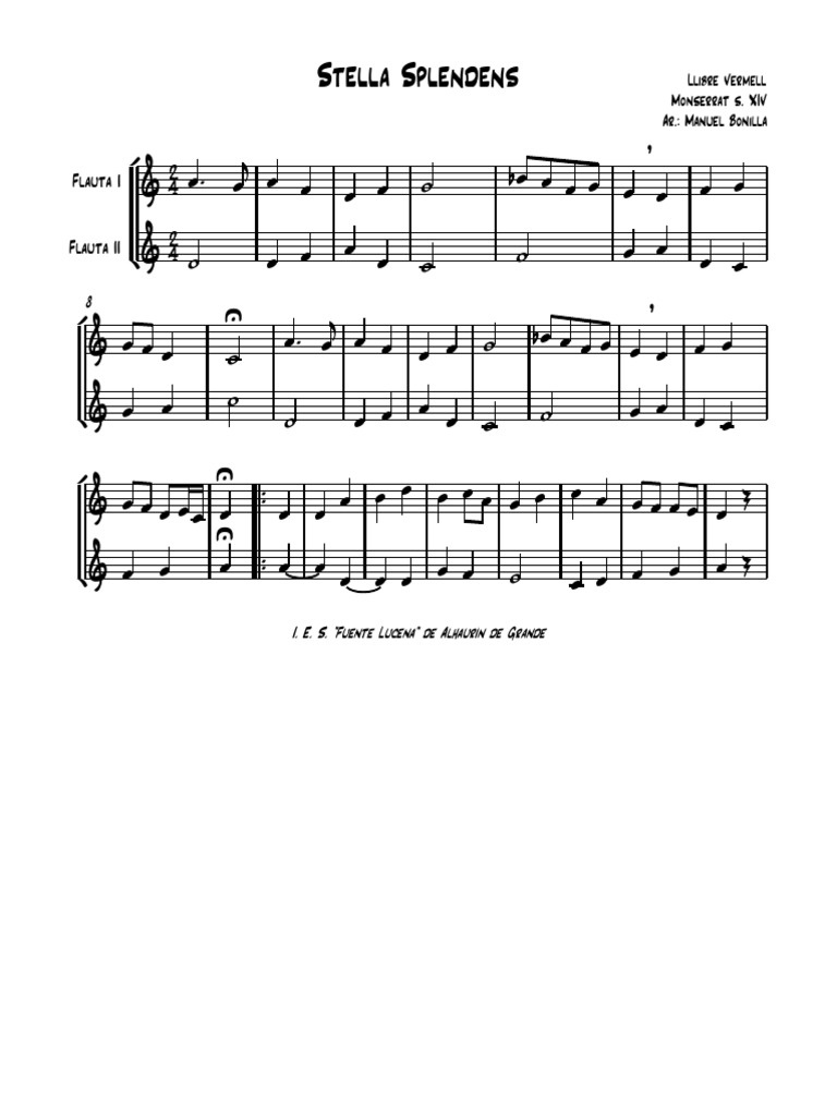 Partitura Stella Splendens Dos Flautas | PDF