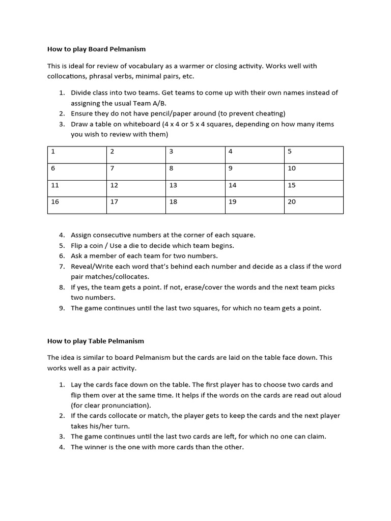 Vocab Activities - Pelmanism and Snap | PDF | Linguistics