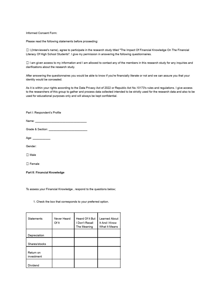 Final Questionnaires Payos | PDF | Interest | Money