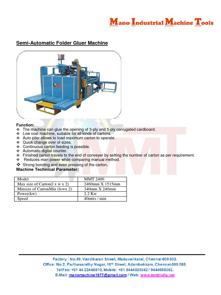Semi-Automatic Folder Gluer Overview | PDF