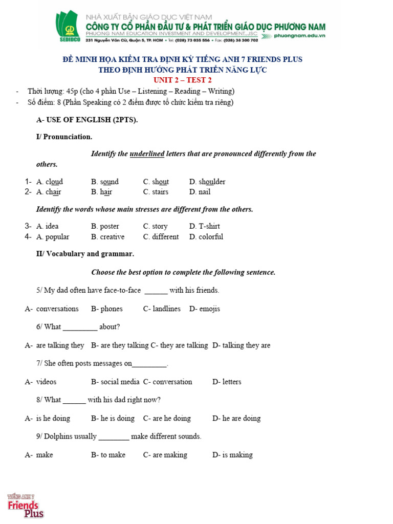 English 7 Friends Plus Unit 2 Test | PDF | English Language | First ...
