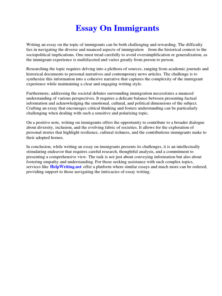 Essay On Immigrants | PDF | Angola | Essays