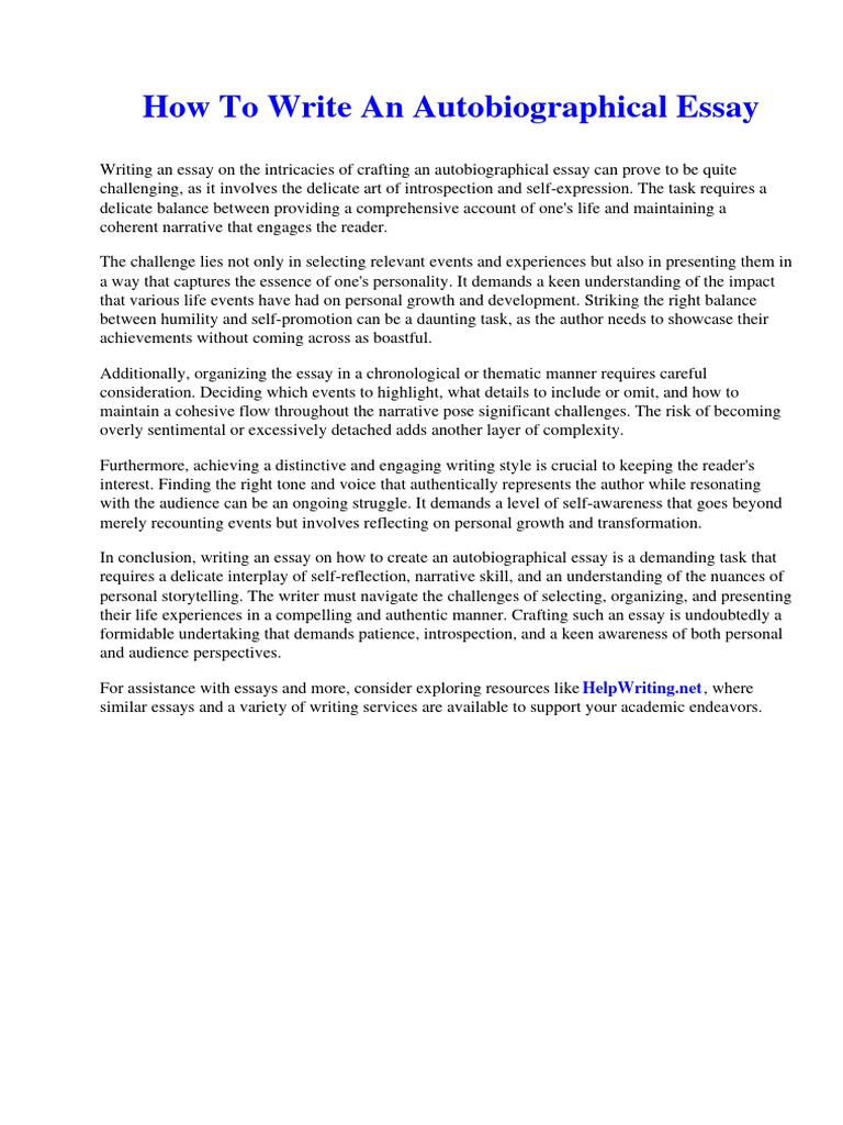 How To Write An Autobiographical Essay | PDF