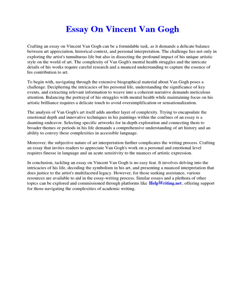 Essay On Vincent Van Gogh | Download Free PDF | Aphasia | Human ...