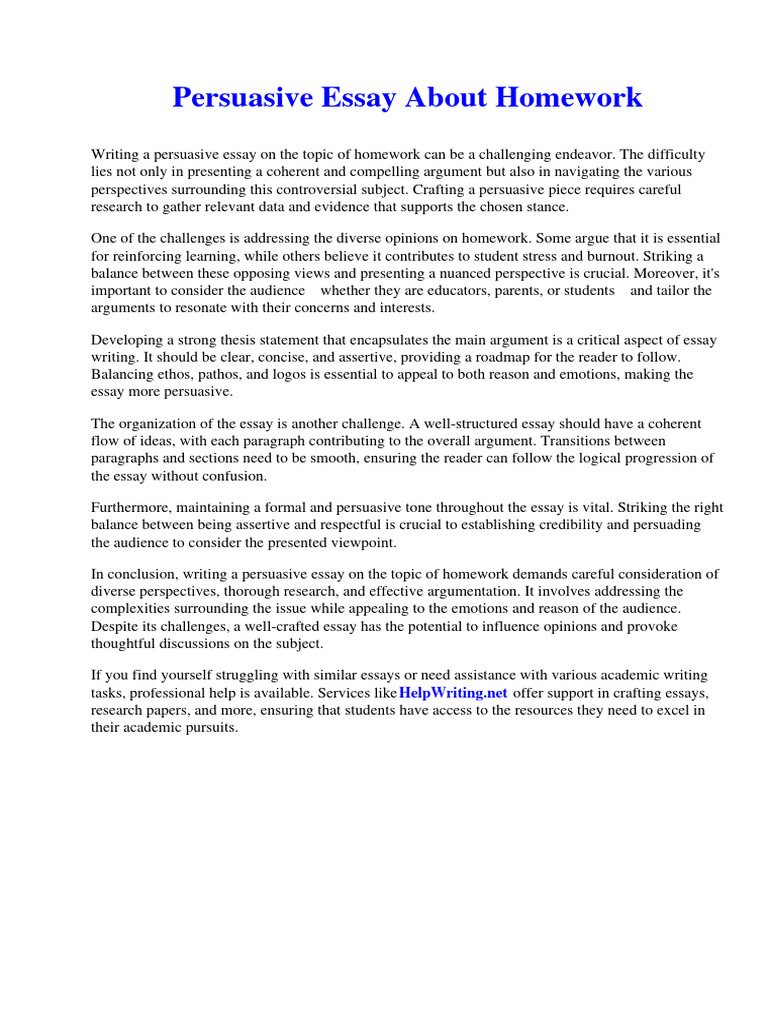 Persuasive Essay About Homework | PDF
