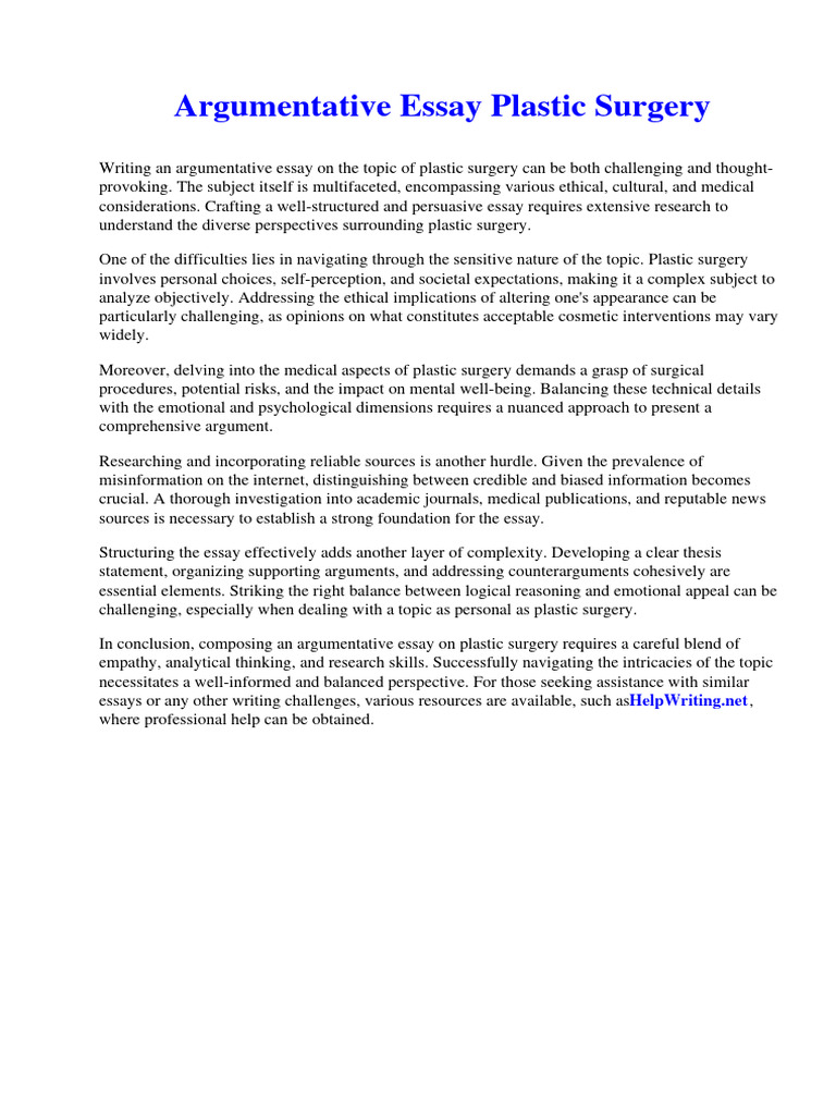 Argumentative Essay Plastic Surgery Pdf Essays Surgery