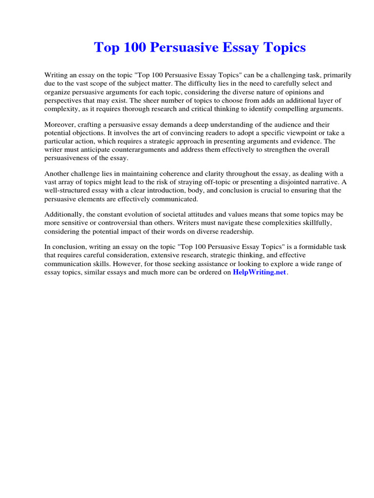 Top 100 Persuasive Essay Topics | PDF | Auditory System | Perception