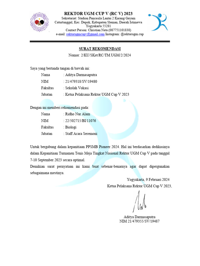 Ridho Nur Alam - Surat Rekomendasi | PDF