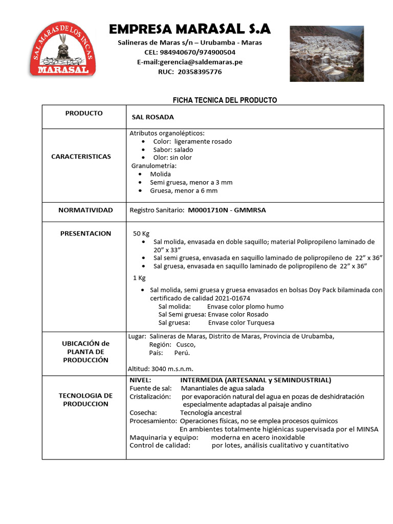 Ficha Tecnica Sal | PDF