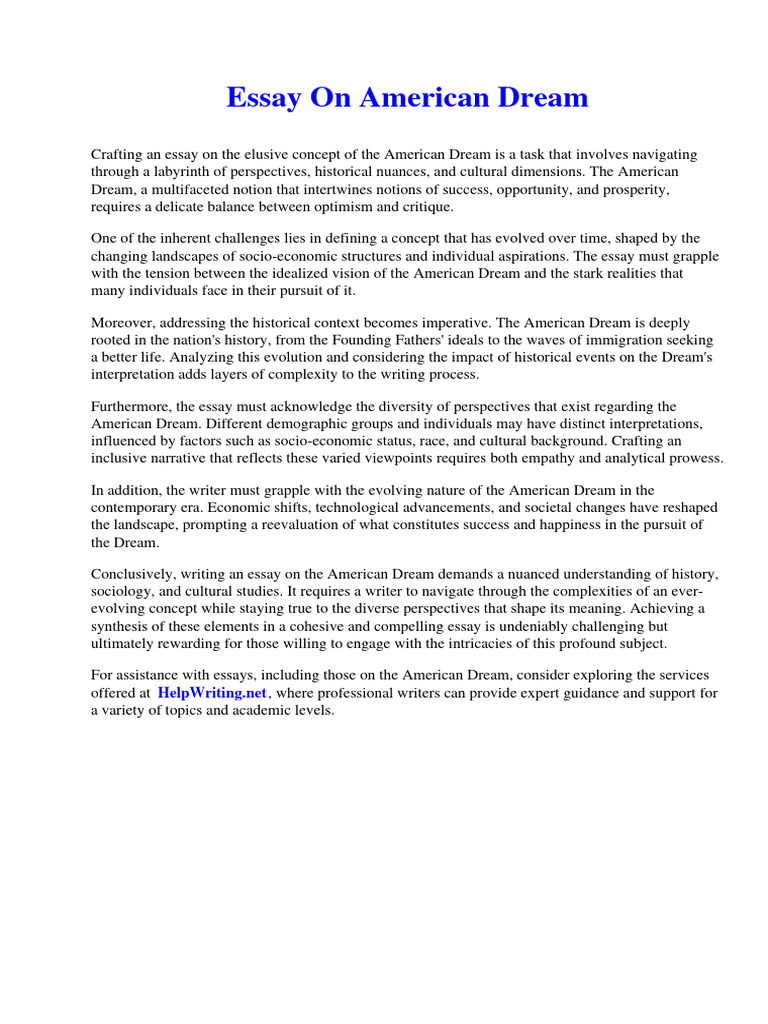 Essay On American Dream | PDF