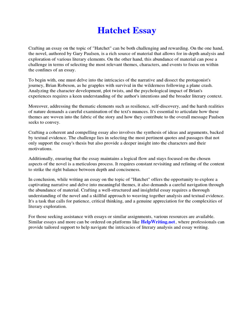 Hatchet Essay | PDF | Skeletal Muscle | Masculinity