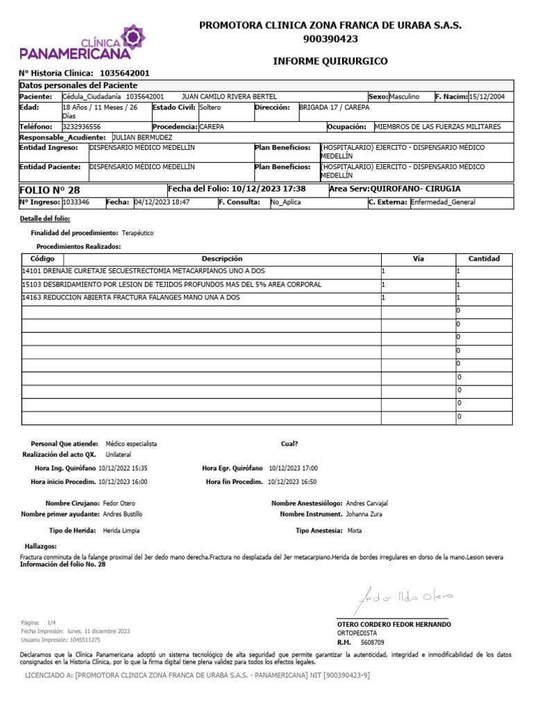 HC Juan Camilo Rivera Bertel | PDF | Cirugía | Cuidado de la salud