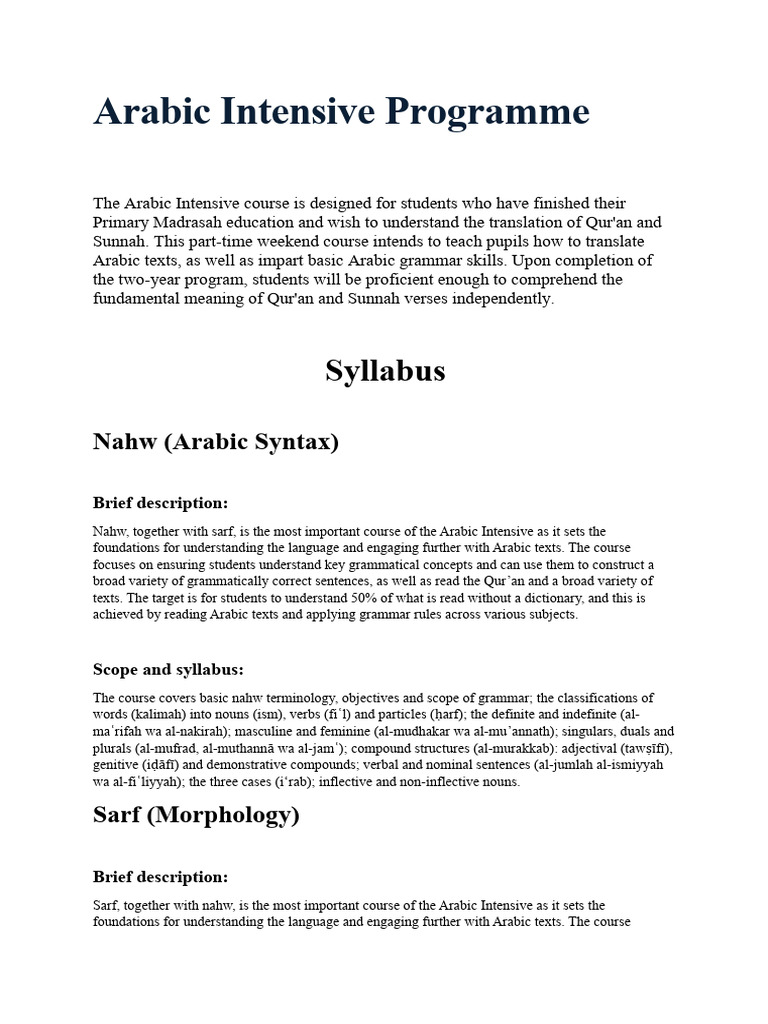 Arabic Intensive Programme Pdf