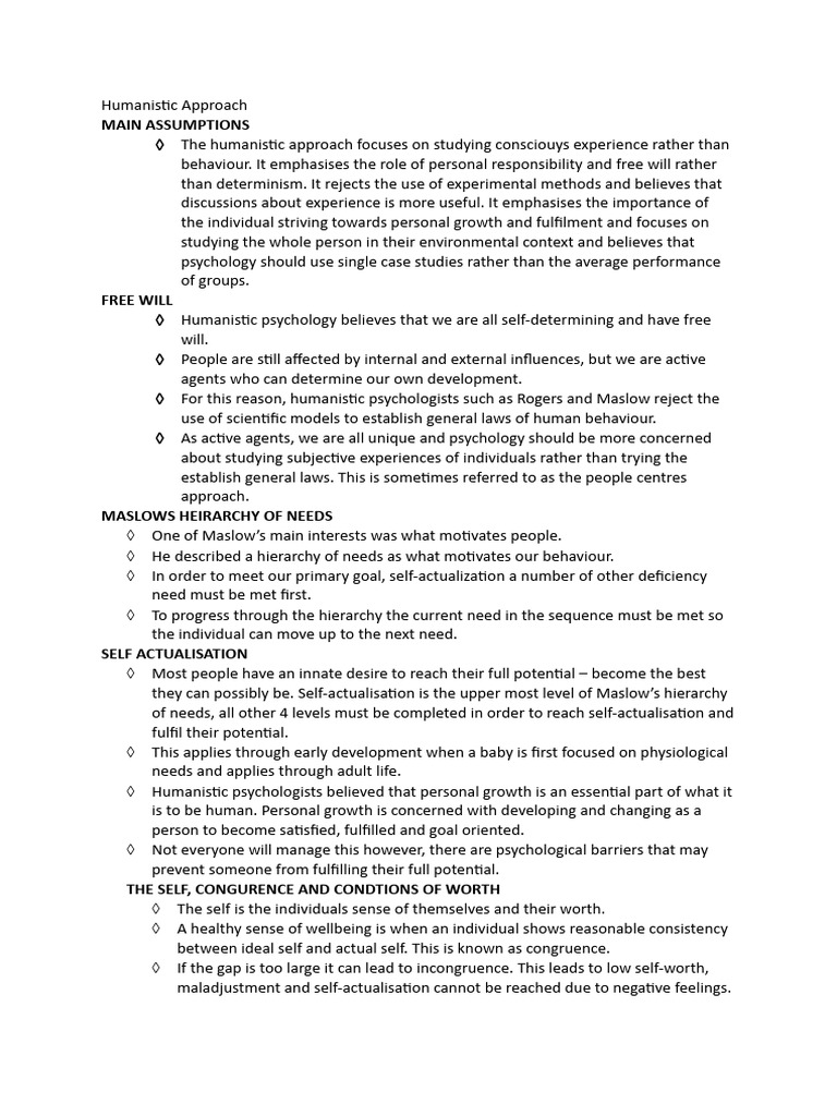 Humanistic Approach | PDF | Self Actualization | Humanistic Psychology