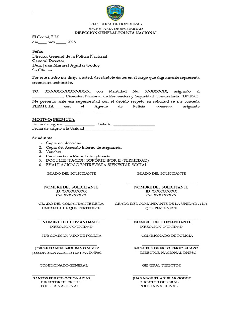 Solicitud de Permuta en Policía Nacional | PDF | Crímenes | Crimen y ...