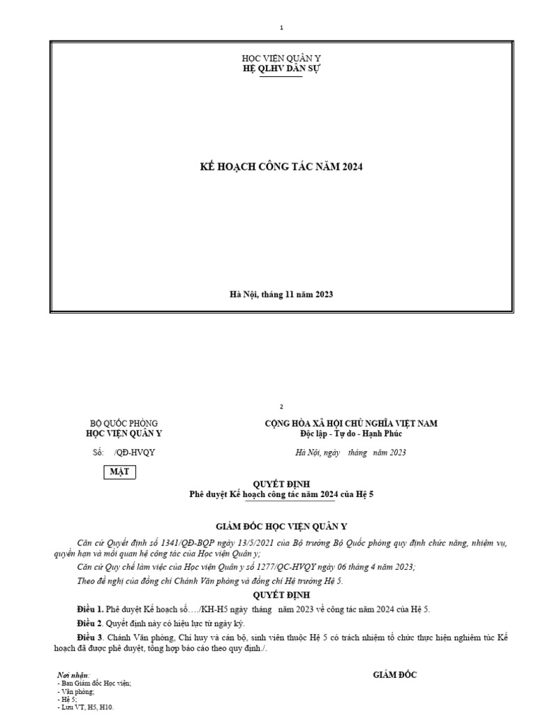 H5. KH Công Tác Năm 2024 | PDF