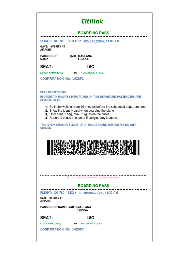 Boarding-Pass Citilink | PDF