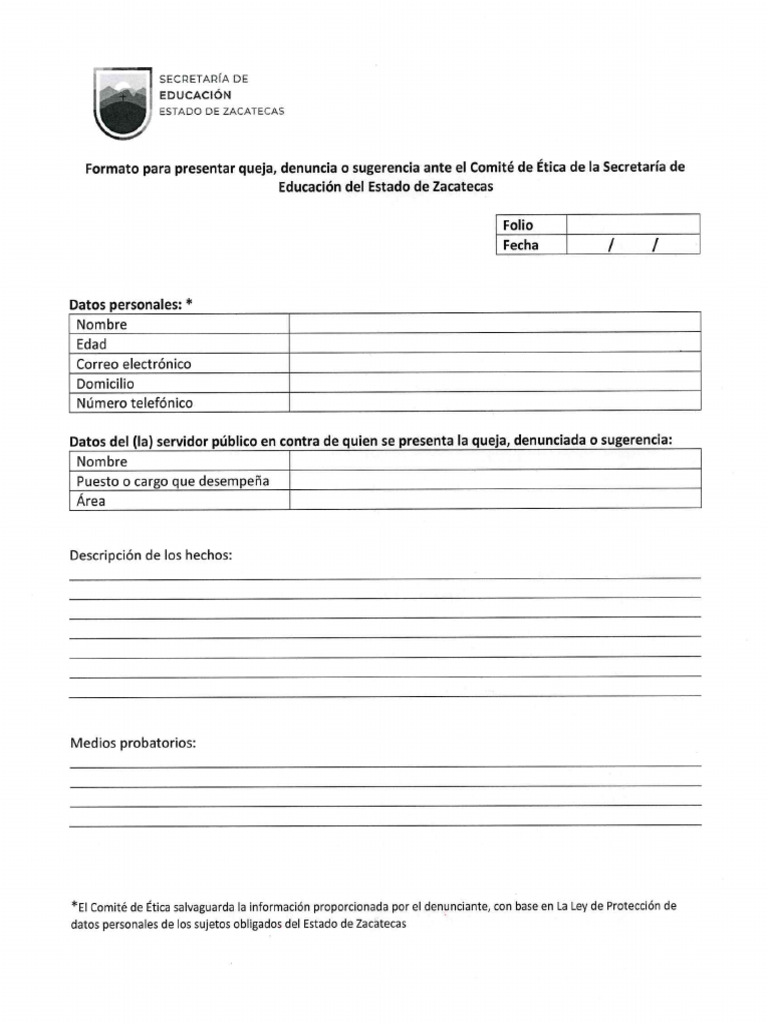 Formato para Presentar Una Queja | PDF