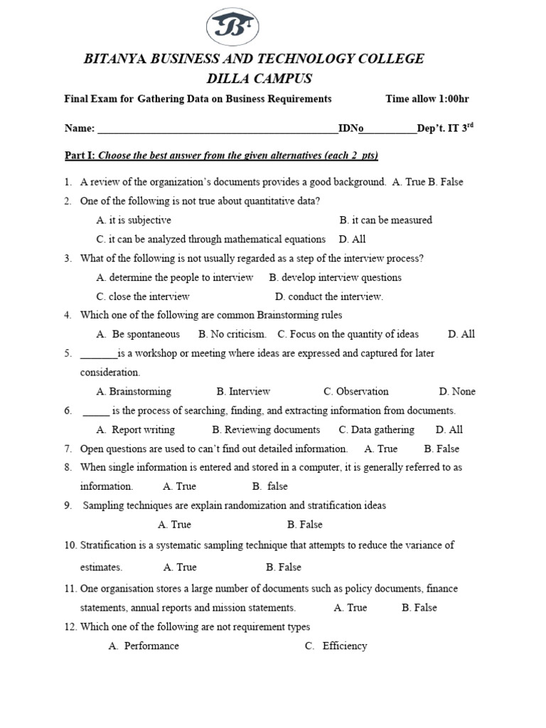 Gathering Data Final Exam | PDF | Sampling (Statistics) | Data