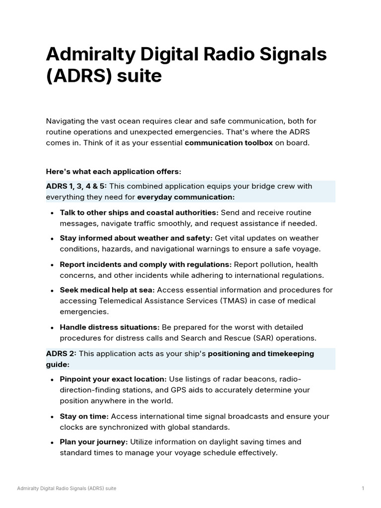 Admiralty Digital Radio Signals (ADRS) Suite | PDF | Radio | Port
