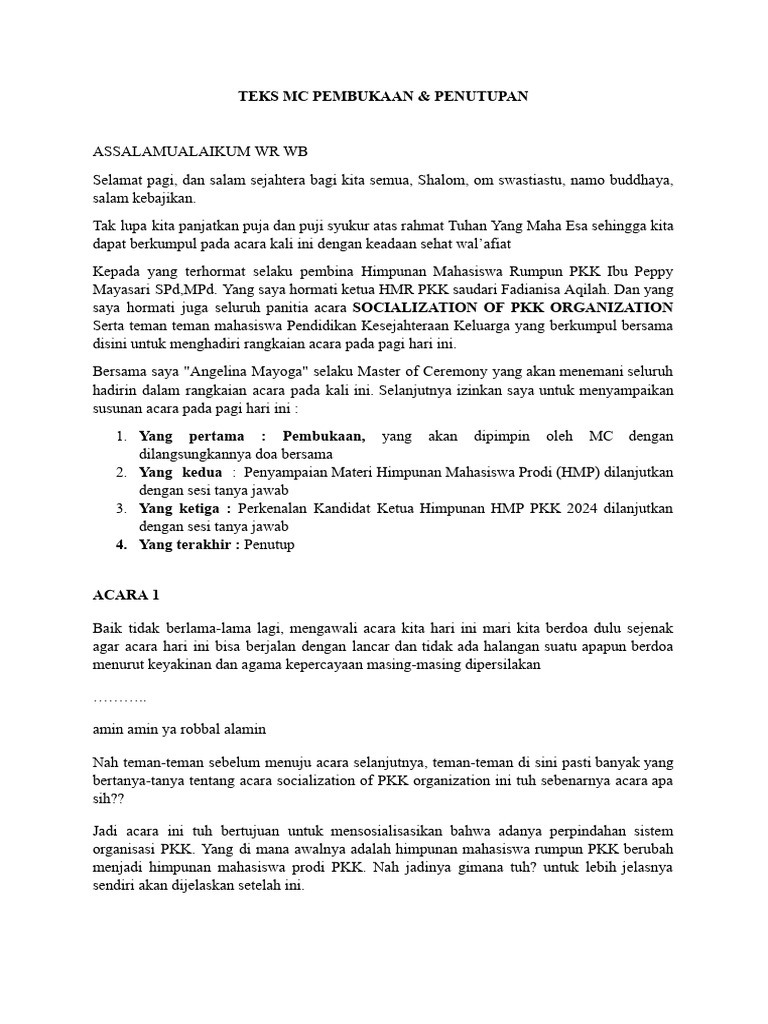 Teks MC Pembukaan & Penutupan | PDF | Ilmu Sosial | Agama & Spiritualitas