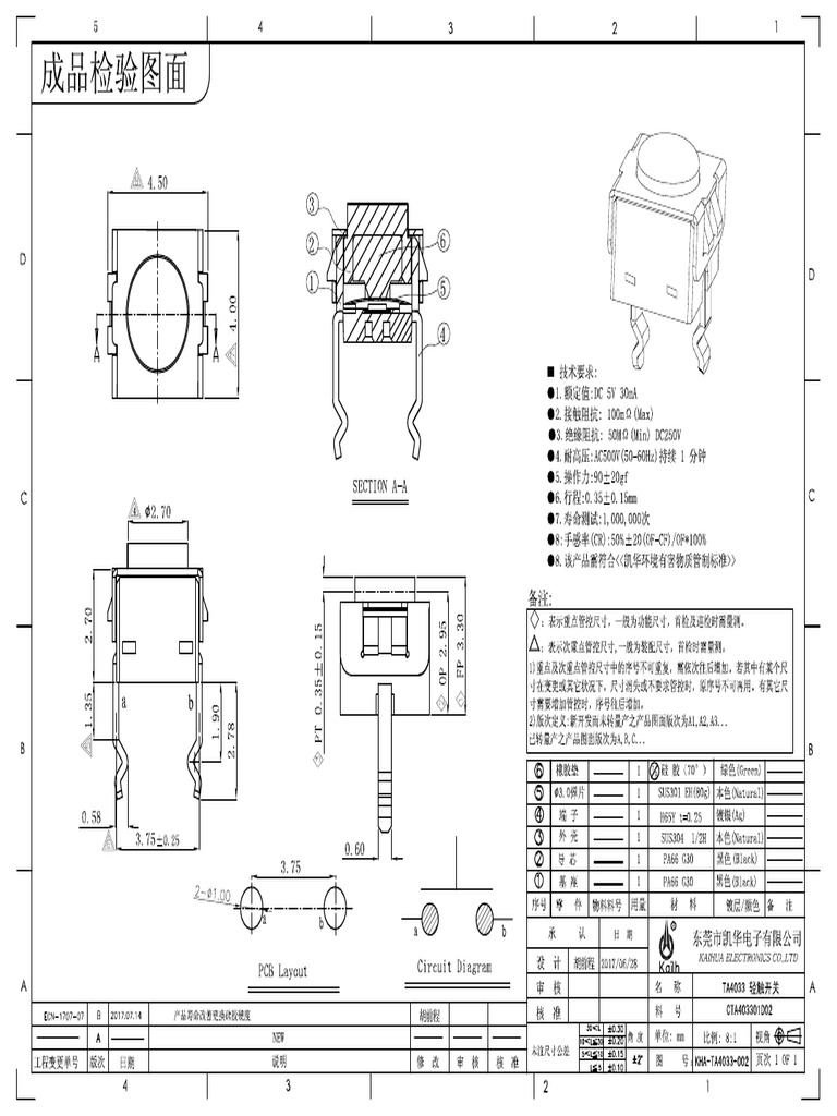 Kailh Mini Touch Switch Spec | PDF
