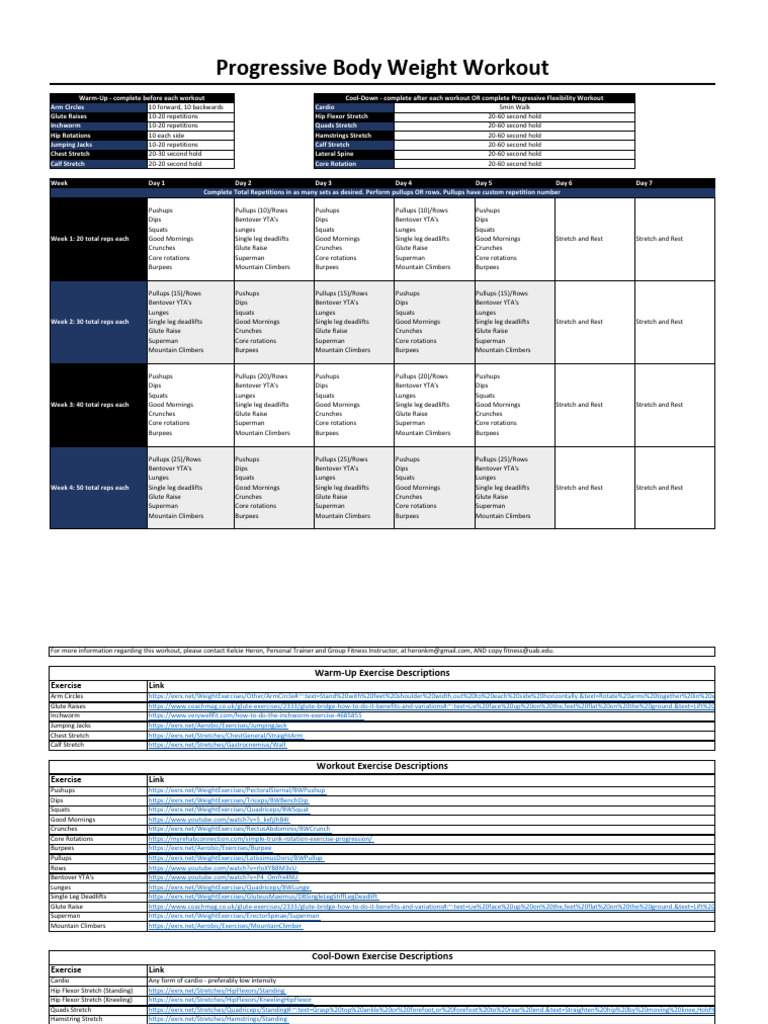 4-Week Bodyweight Workout Plan | PDF | Management Of Obesity ...