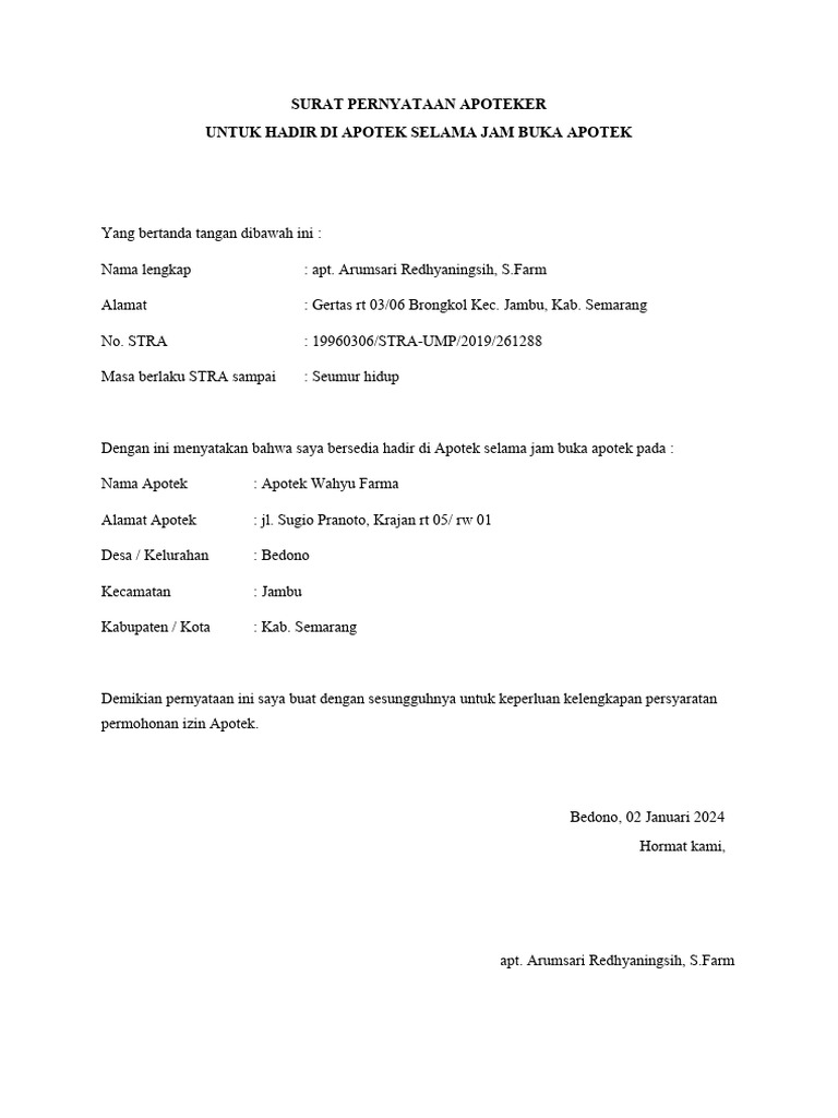 SURAT PERNYATAAN APA Standby | PDF