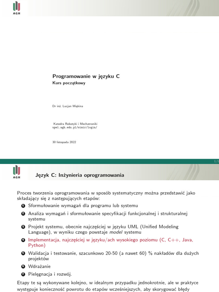 Programowanie W Języku C: Kurs Początkowy | PDF