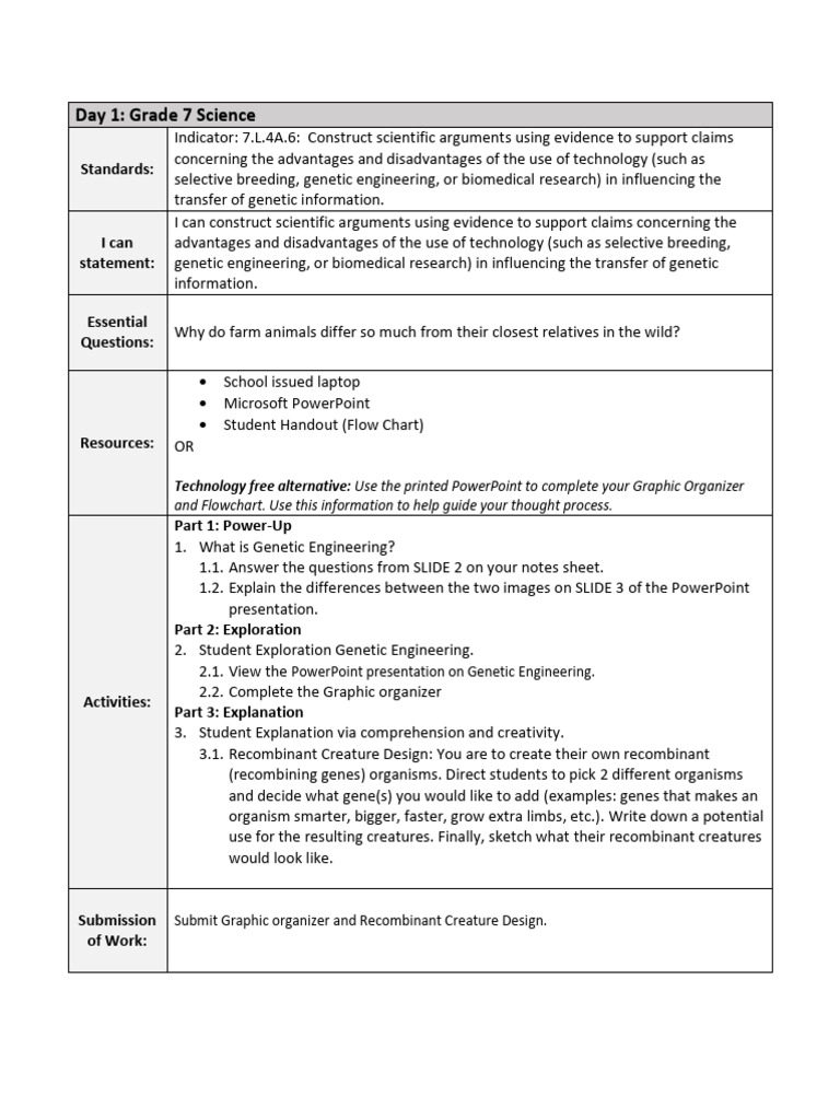 7th Grade Science Genetic Engineering | PDF | Genetic Engineering ...