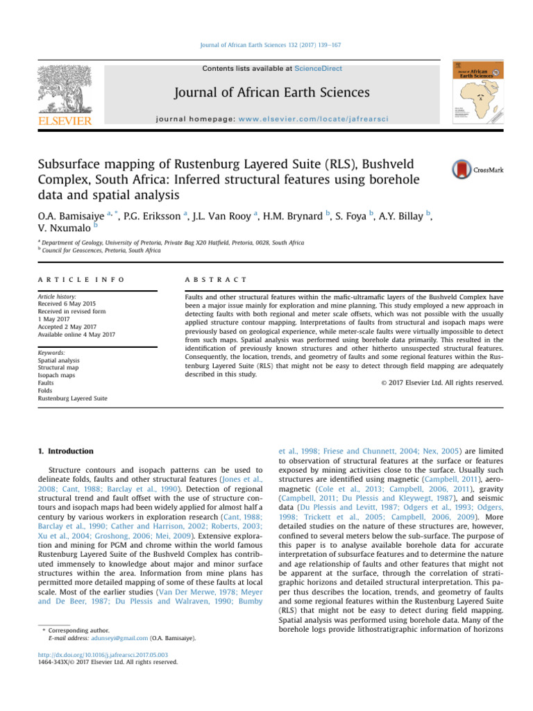 Subsurface Mapping of Rustenburg Layered Suite RLS Bush 2017 Journal of ...