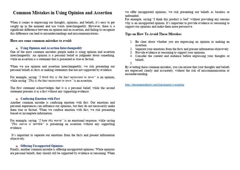 Distinguishing Opinion from Assertion | PDF