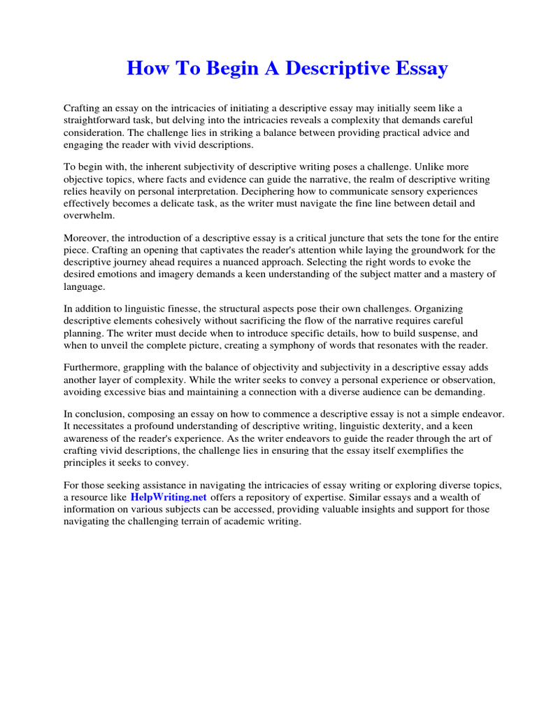 How To Begin A Descriptive Essay | PDF | Computer Programming ...