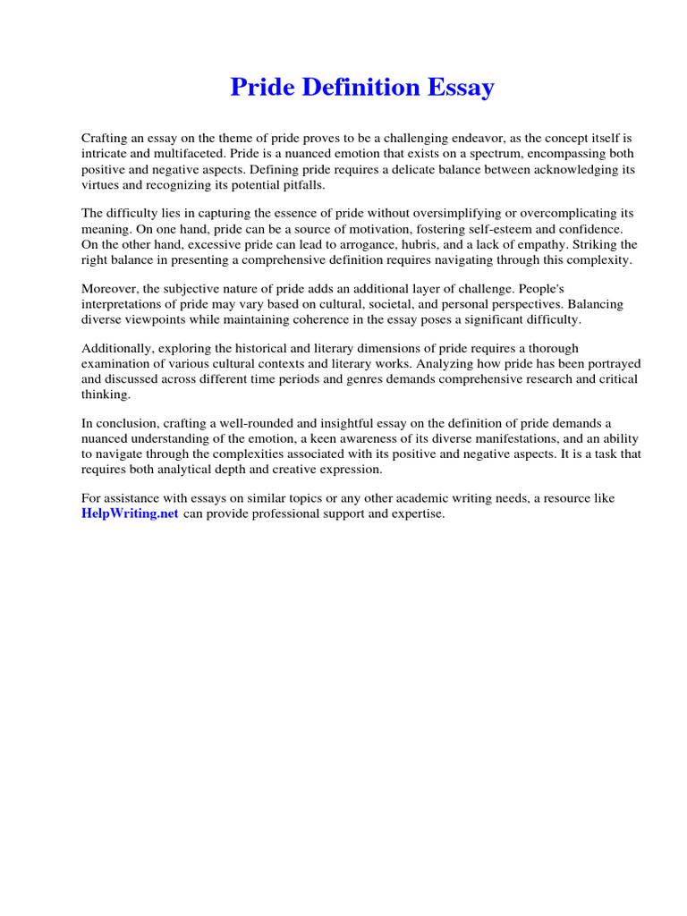 Pride Definition Essay | PDF | Pride | Essays