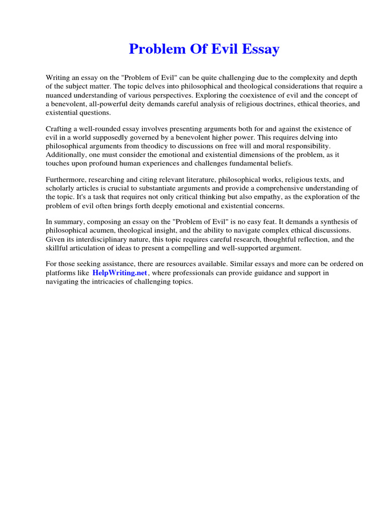 Problem of Evil Essay | PDF | Problem Of Evil | Essays