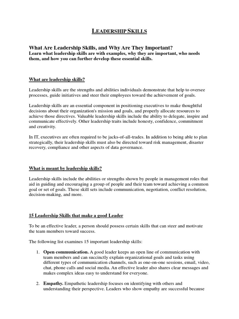 Essential Leadership Skills Overview | PDF | Leadership | Mentorship